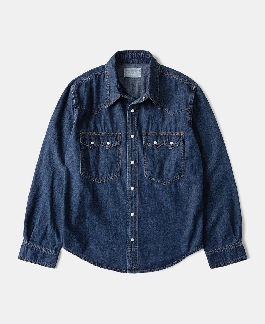 Slub Denim Snap Button Western Long Sleeve Overshirt - Indigo | Olderbest