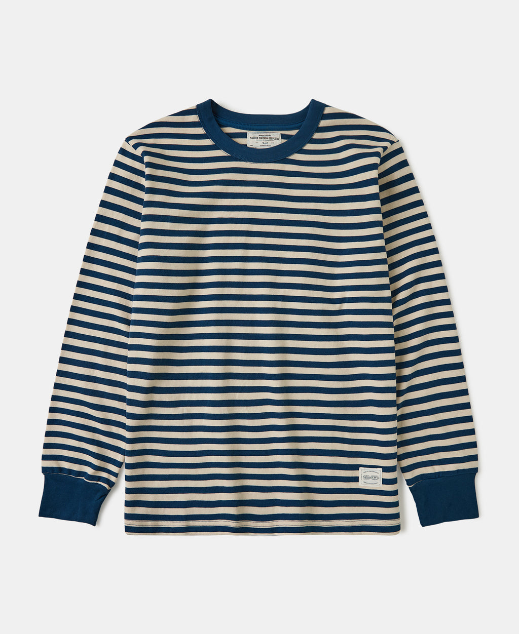 Ribbed Cuff Breton Stripe Long Sleeve T-Shirt - Blue/Apricot | Olderbest