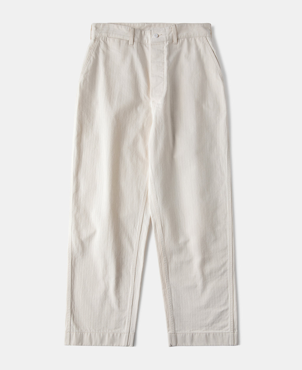 USMC High-Waisted Wide-Leg Herringbone Trousers - Natural | Olderbest