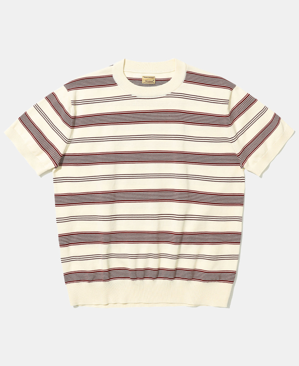 1950s Ribbed Fine Striped Knit T-Shirt - White | Olderbest Selection