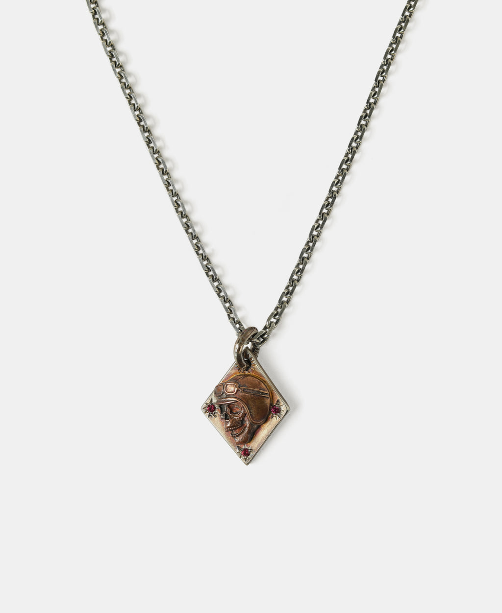 Sterling Silver Ruby Skull Dog Tag Necklace Pendant | Olderbest