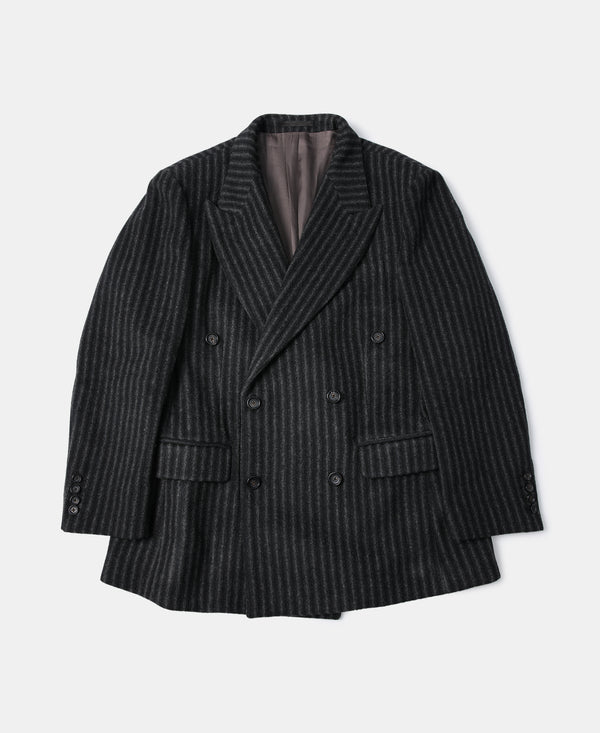 Peak Lapel Double Breasted Tweed Suit Jacket - Black & White Stripe ...