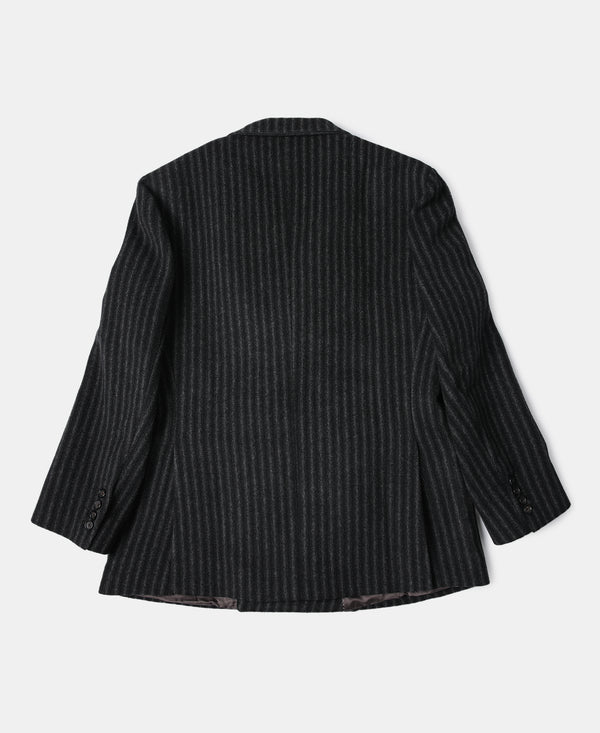 Peak Lapel Double Breasted Tweed Suit Jacket - Black & White Stripe ...